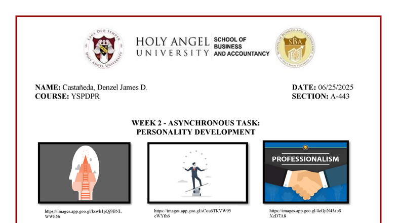 YSPDPR Week 2 Asynchronous Task: Personality Development - Studocu