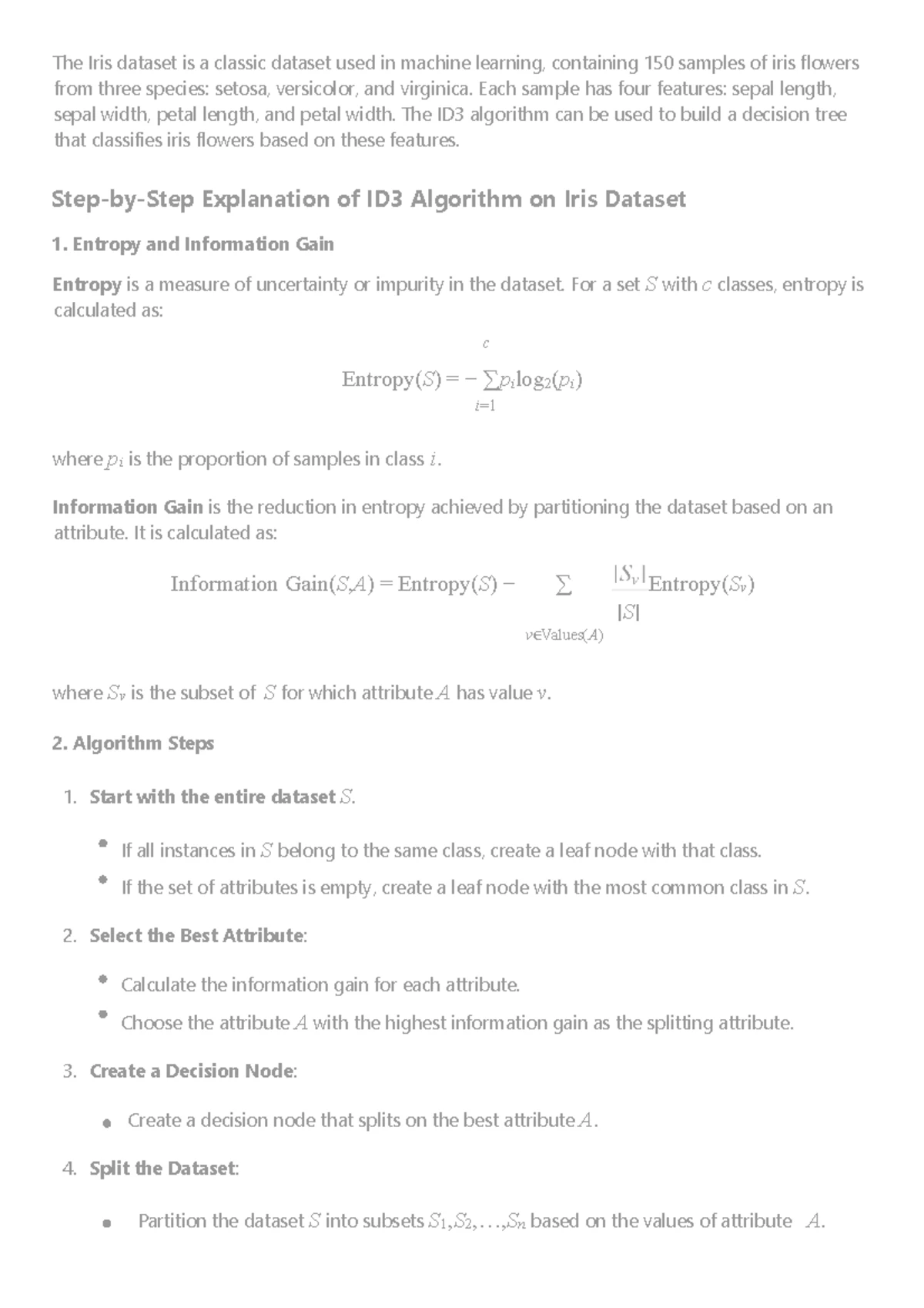 ID3 Algorithm for Decision Tree Construction with Iris Dataset - Studocu