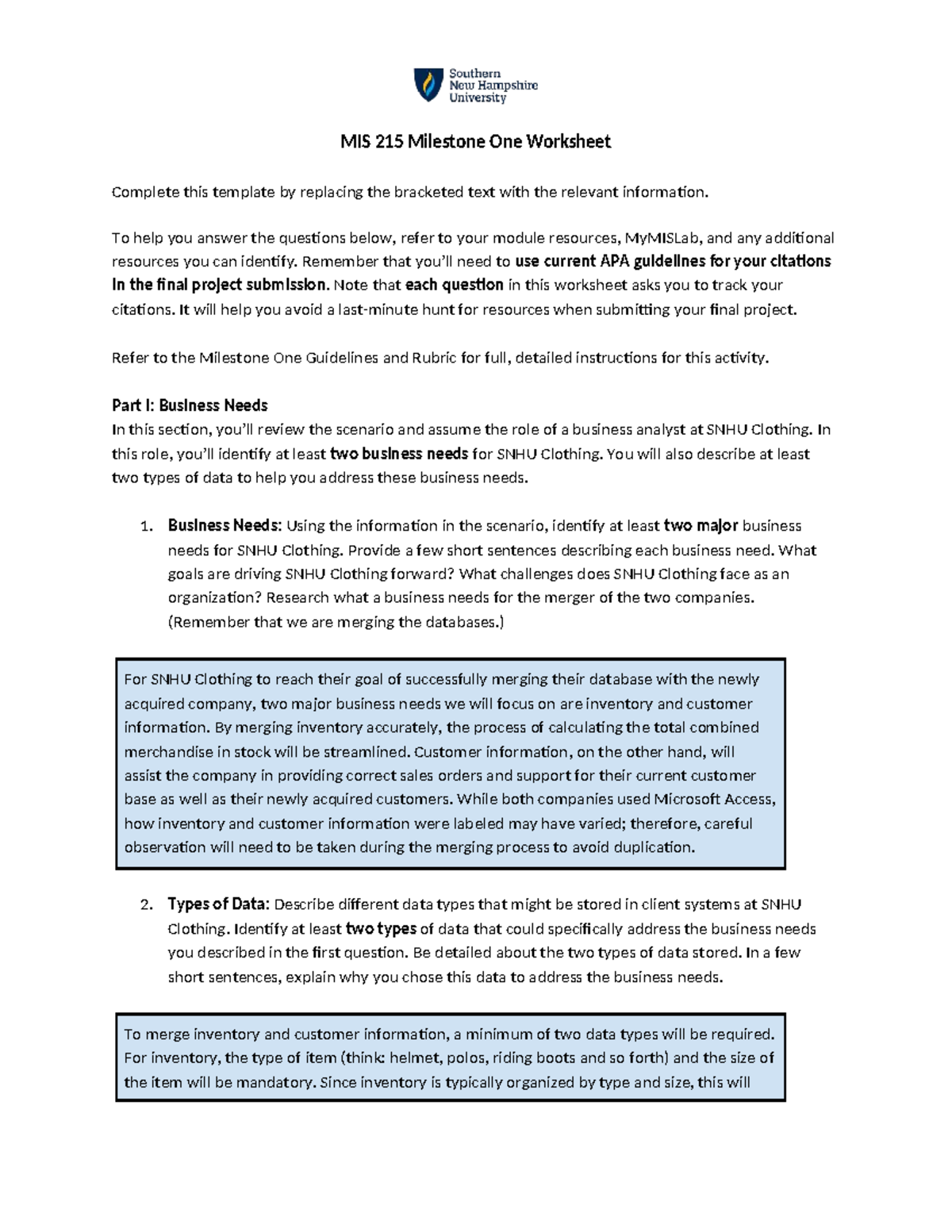 MIS 215 Milestone One Worksheet: Business Needs & Client Systems ...