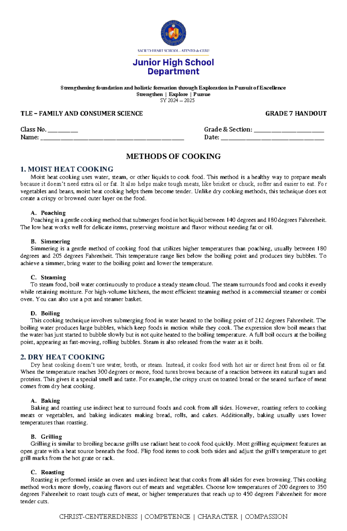 FCS 3 Notes: Methods of Cooking for Grade 7 TLE Class SY 2024-2025 ...