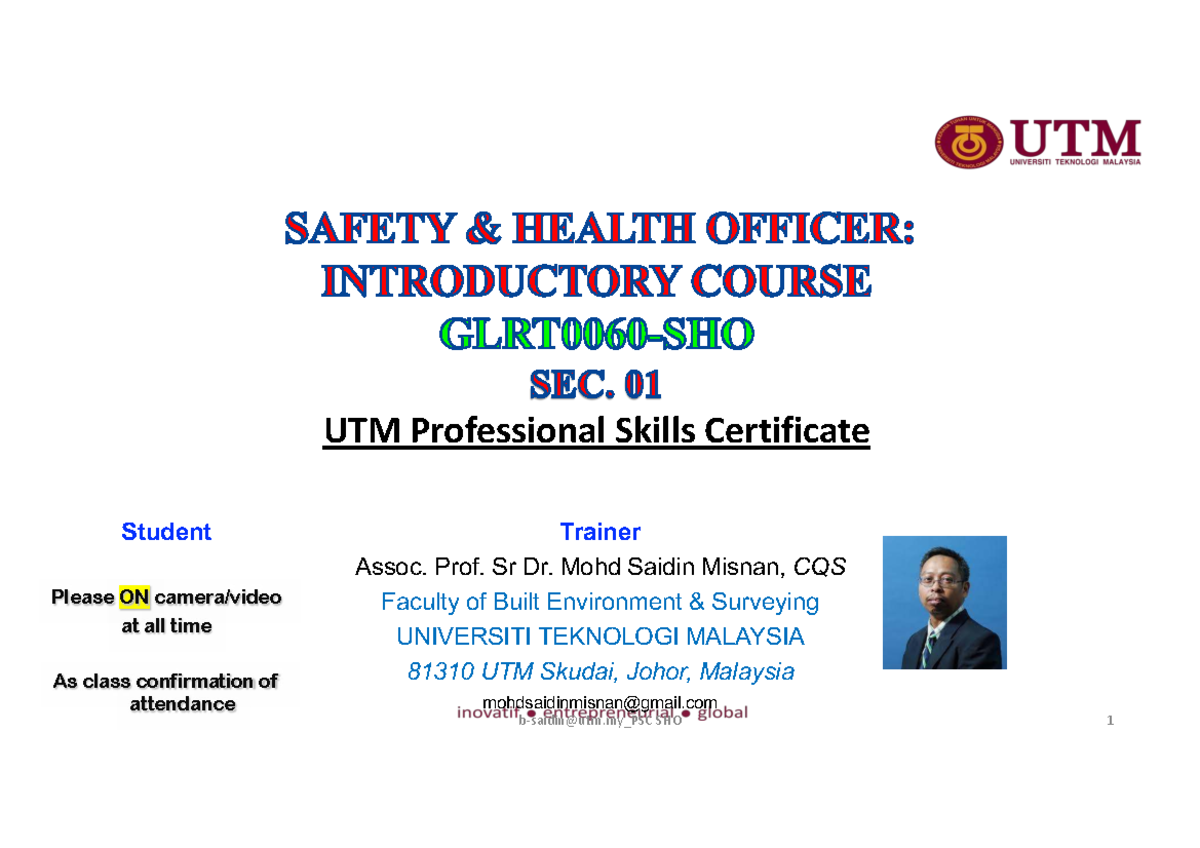 UTM Professional Skills Certificate: Safety & Health Officer Tasks ...
