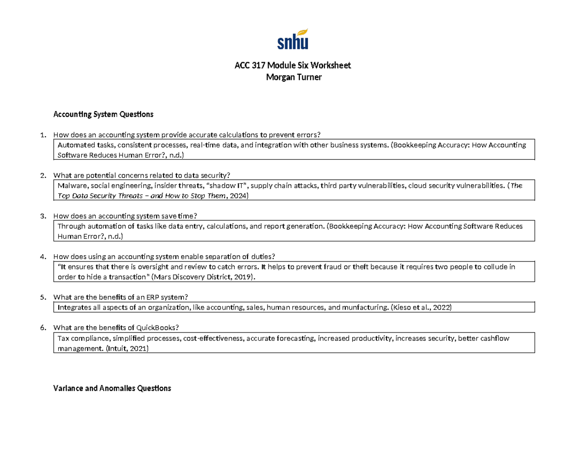 ACC 317 Module Six Worksheet practice - ACC 317 Module Six Worksheet ...