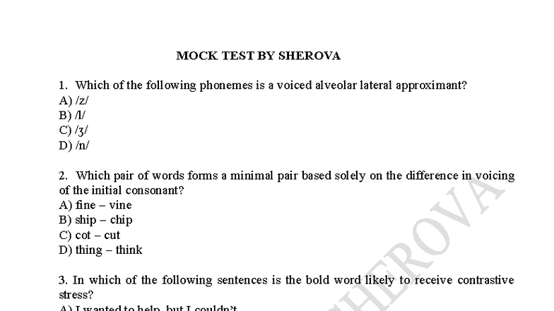 MOCK TEST 1 - Phonetics and Idioms Analysis by Sherov - Studocu