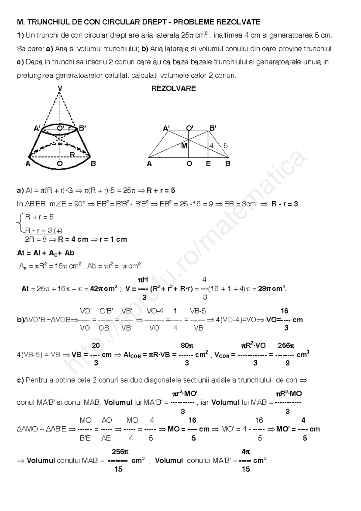 Trunchiul de con circular drept: Probleme Rezolvate și Soluții - Studocu