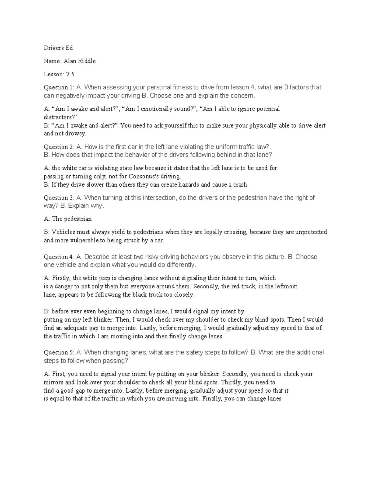 Drivers Ed Lesson 7: Personal Fitness & Safe Driving Practices - Studocu