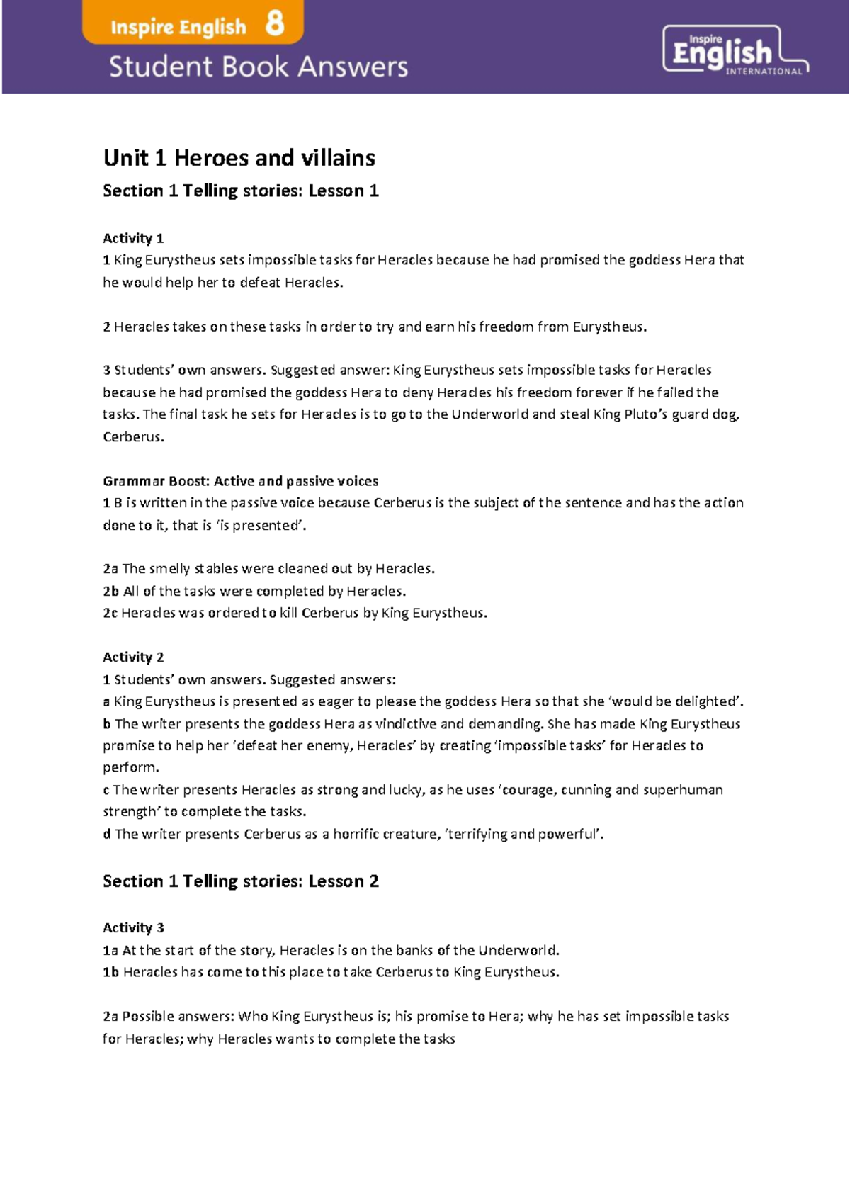 672221779 Inspire English Year 8: Student Book Answer Key Notes - Studocu