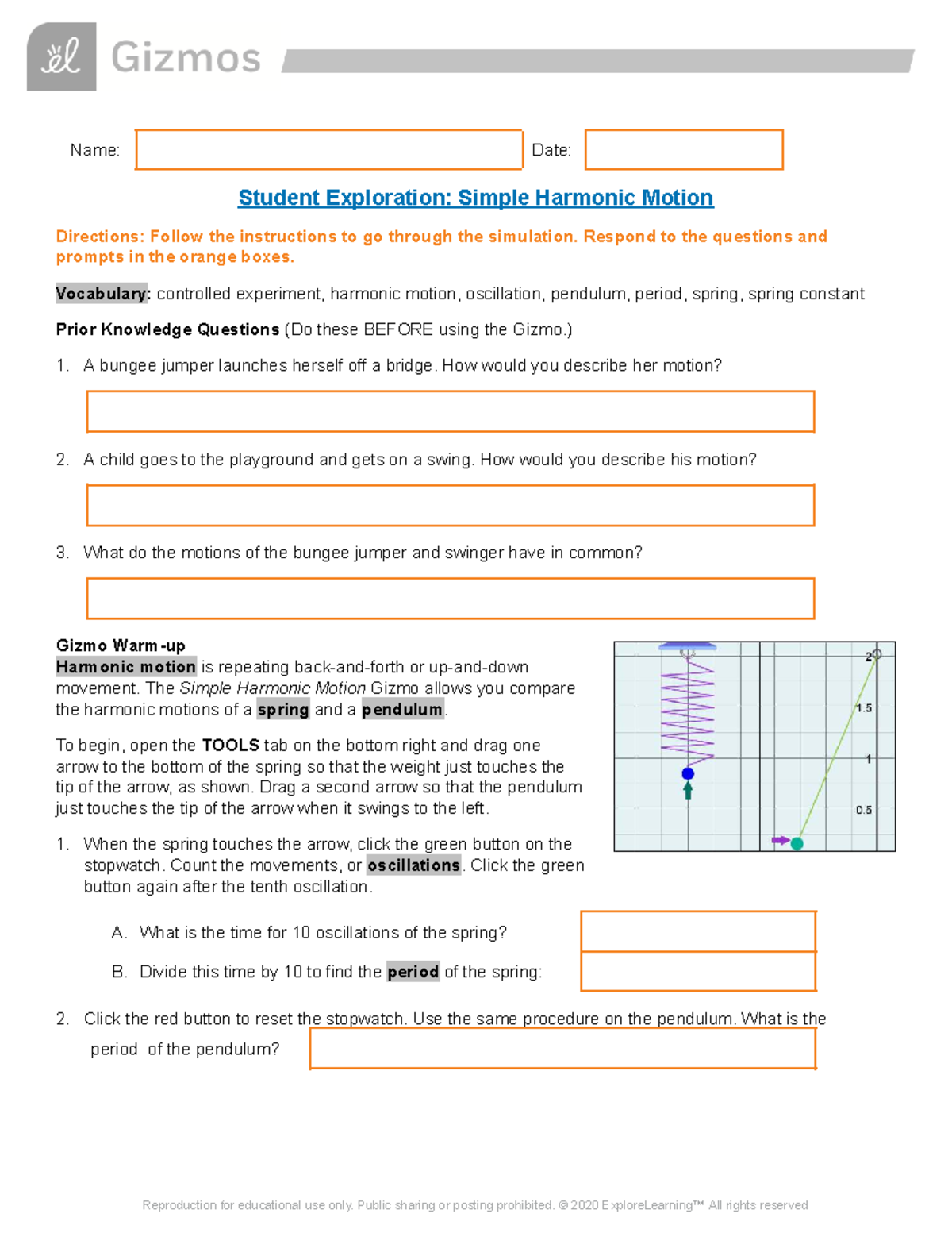Copy of Simple Harmonic Motion SE - Name: Date: Student Exploration ...