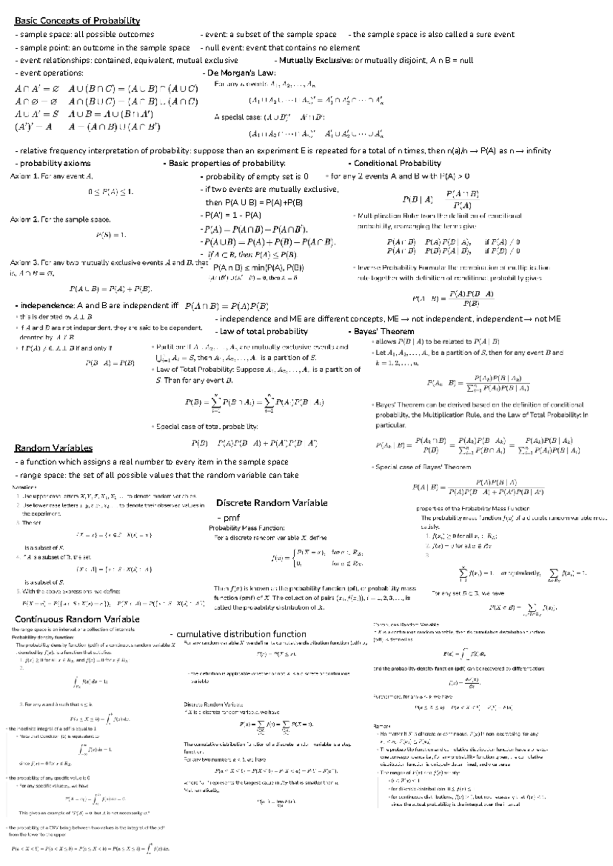 ST2334 - Probability Concepts and Random Variables Cheatsheet - Studocu