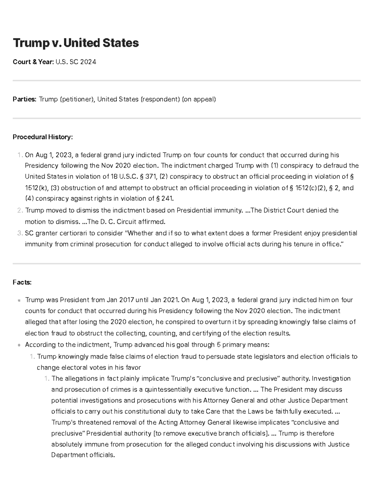 Trump v. United States 24' CB - Trump v. United States Court & Year: U ...