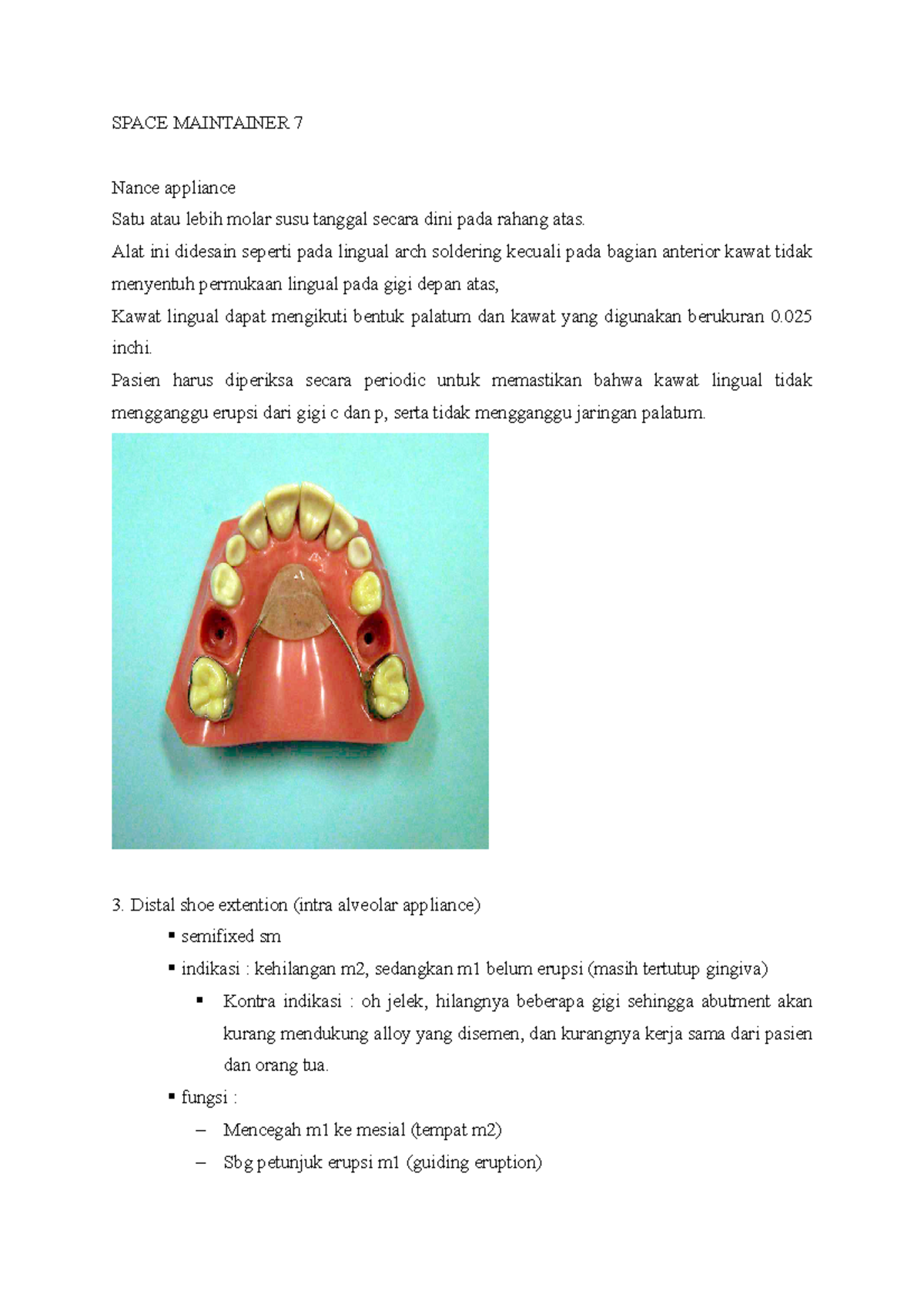 Space Maintainer 7: Nance Appliance & Distal Shoe Extension Notes - Studocu
