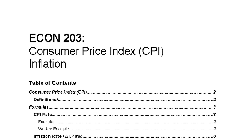 ECON 203: Understanding Consumer Price Index (CPI) and Inflation - Studocu