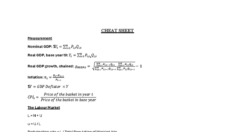 CHEAT SHEET Midterm: Nominal & Real GDP Concepts - Studocu