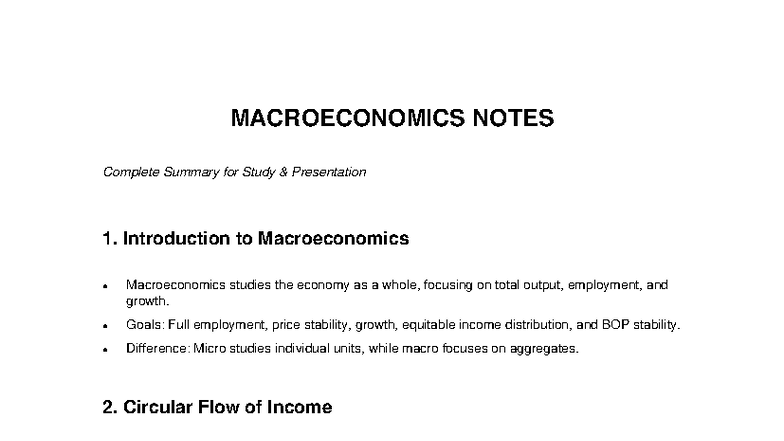 MACROECONOMICS NOTES (ECON 101) Comprehensive Study Guide - Studocu