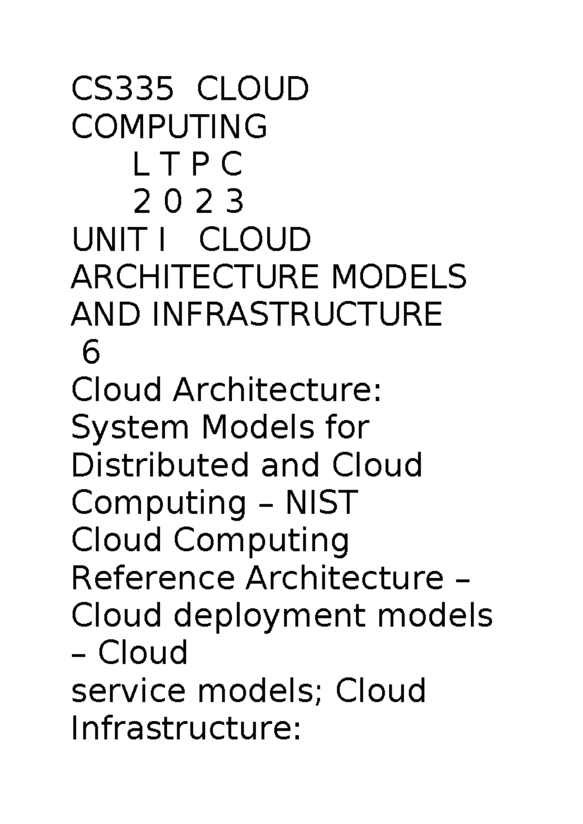 CS335 Cloud Computing - Syllabus for Architecture & Virtualization - Studocu