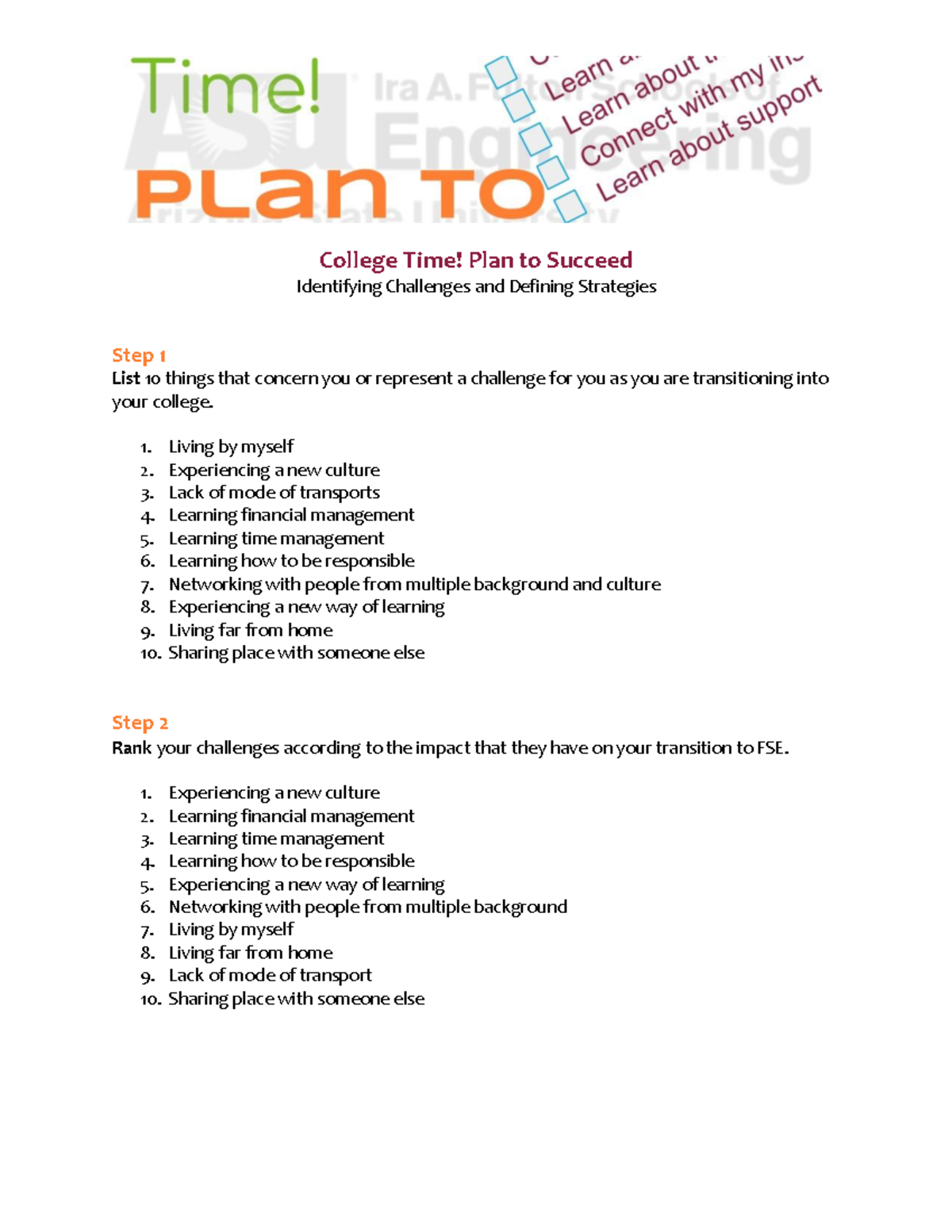 Nguyen 1224876042 Challenges and Strategies (1) - College Time! Plan to ...