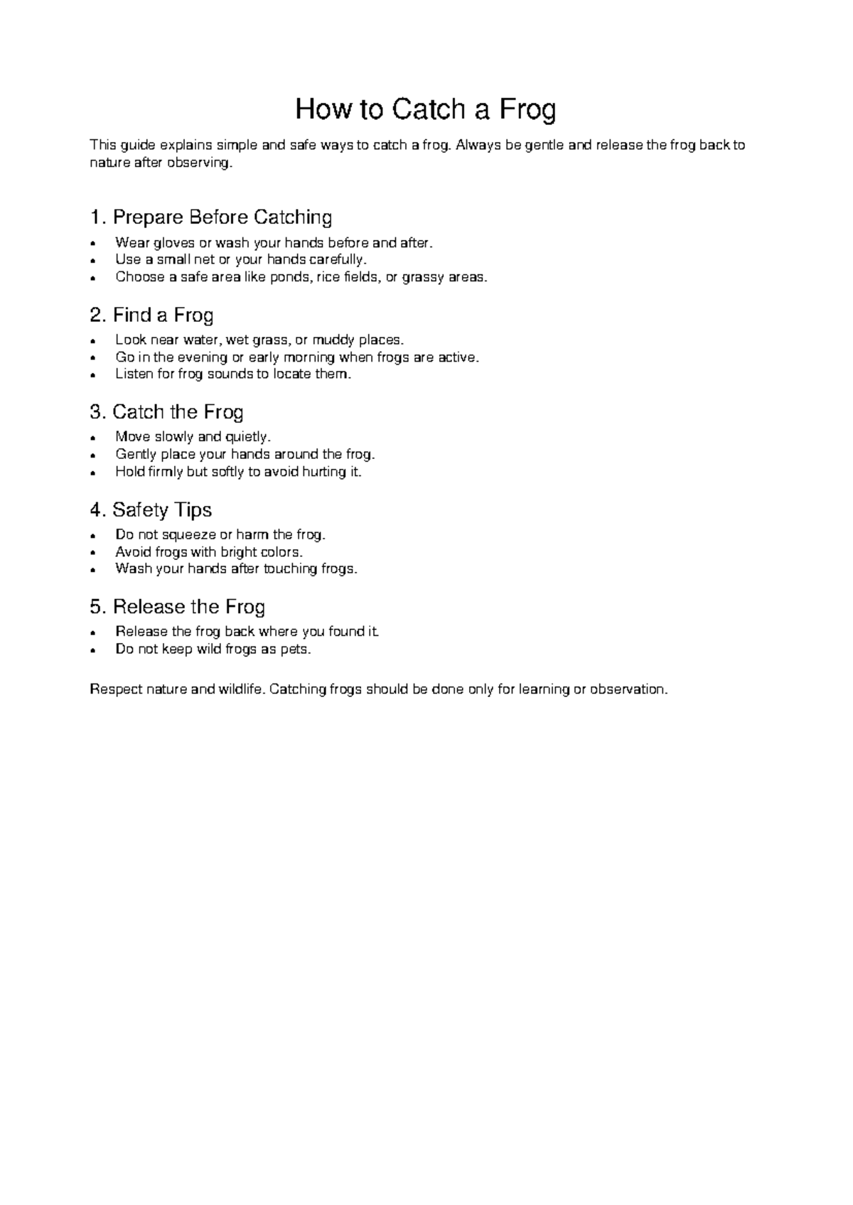Frog Catching Guide: Safe Methods for Observation - Studocu