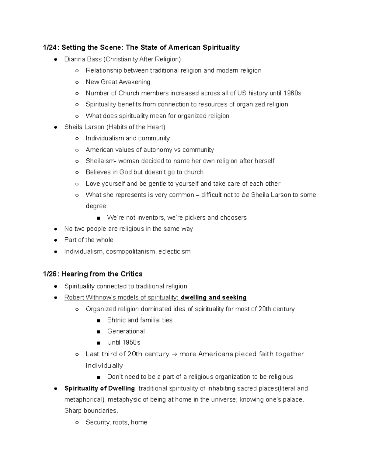 SBNR Class Notes - 1/24: Setting the Scene: The State of American ...