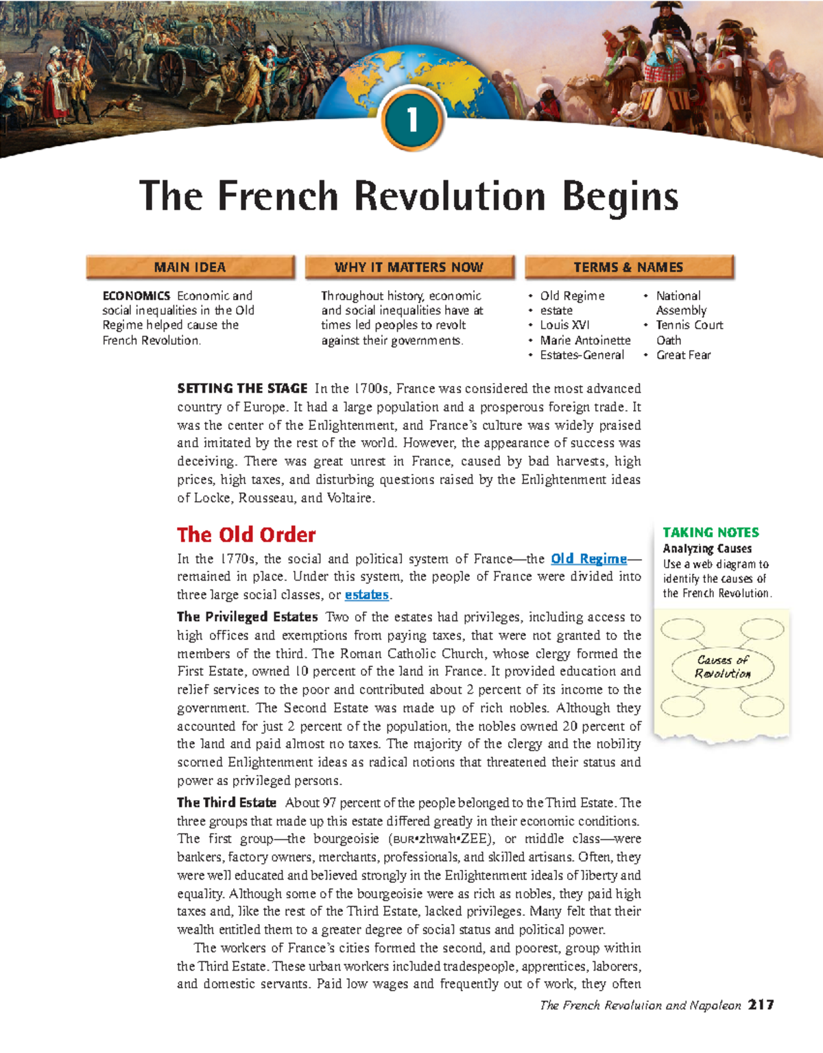 French Revolution Reading - Analyzing Causes Use a web diagram to ...