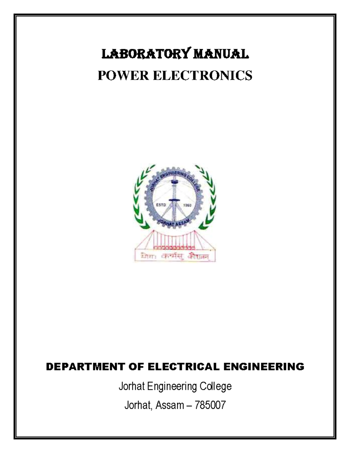 Power Electronics Lab Manual 1: Experiments on SCR, MOSFET, and IGBT ...