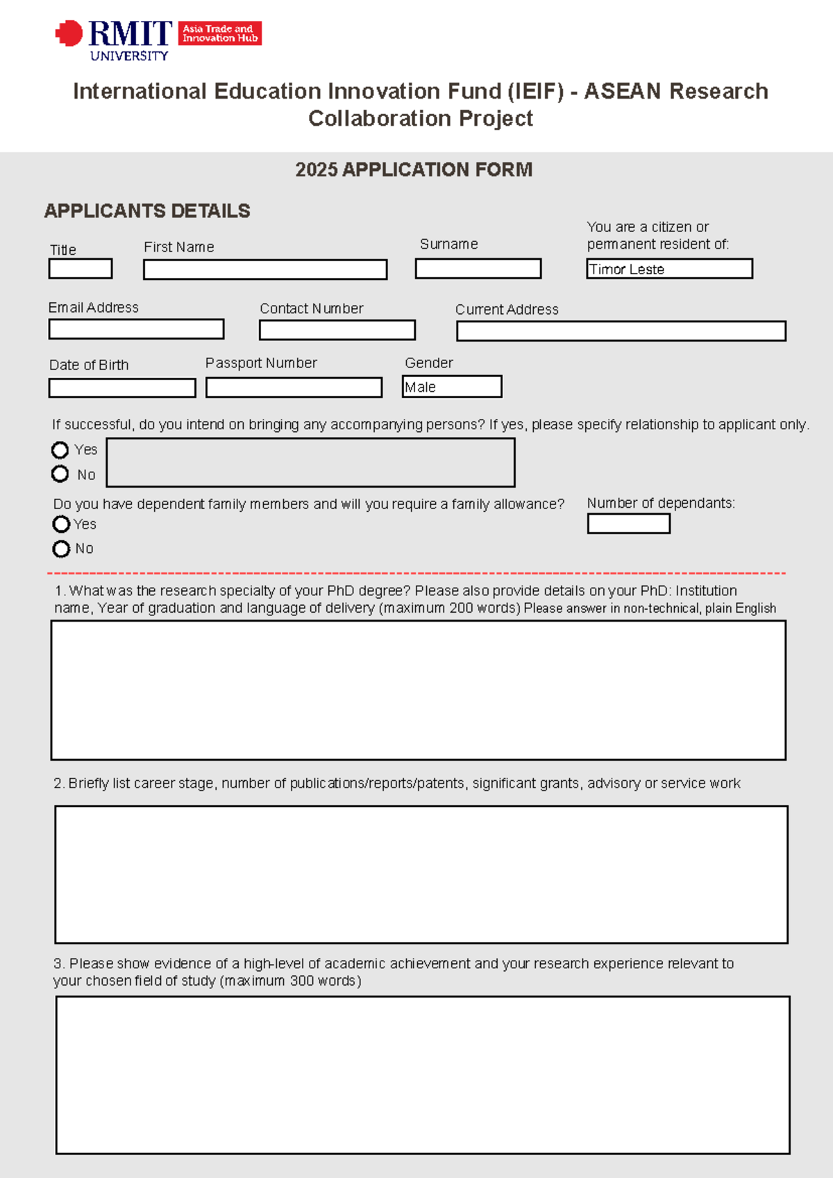 2025 IEIF-ASEAN Research Collaboration Project Application Form - Studocu