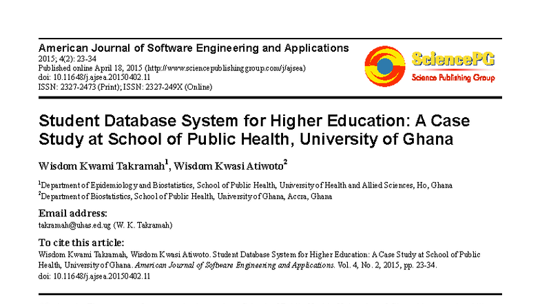 Student Database System for Higher Education: A Case Study at SPH, UG ...