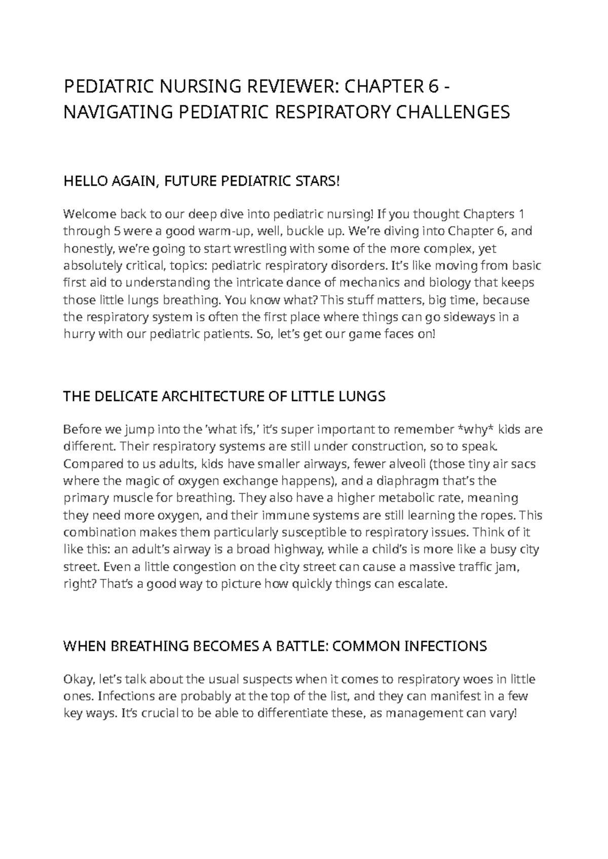 PEDIATRIC NURSING REVIEWER: CHAPTER 6 RESPIRATORY DISORDERS - Studocu