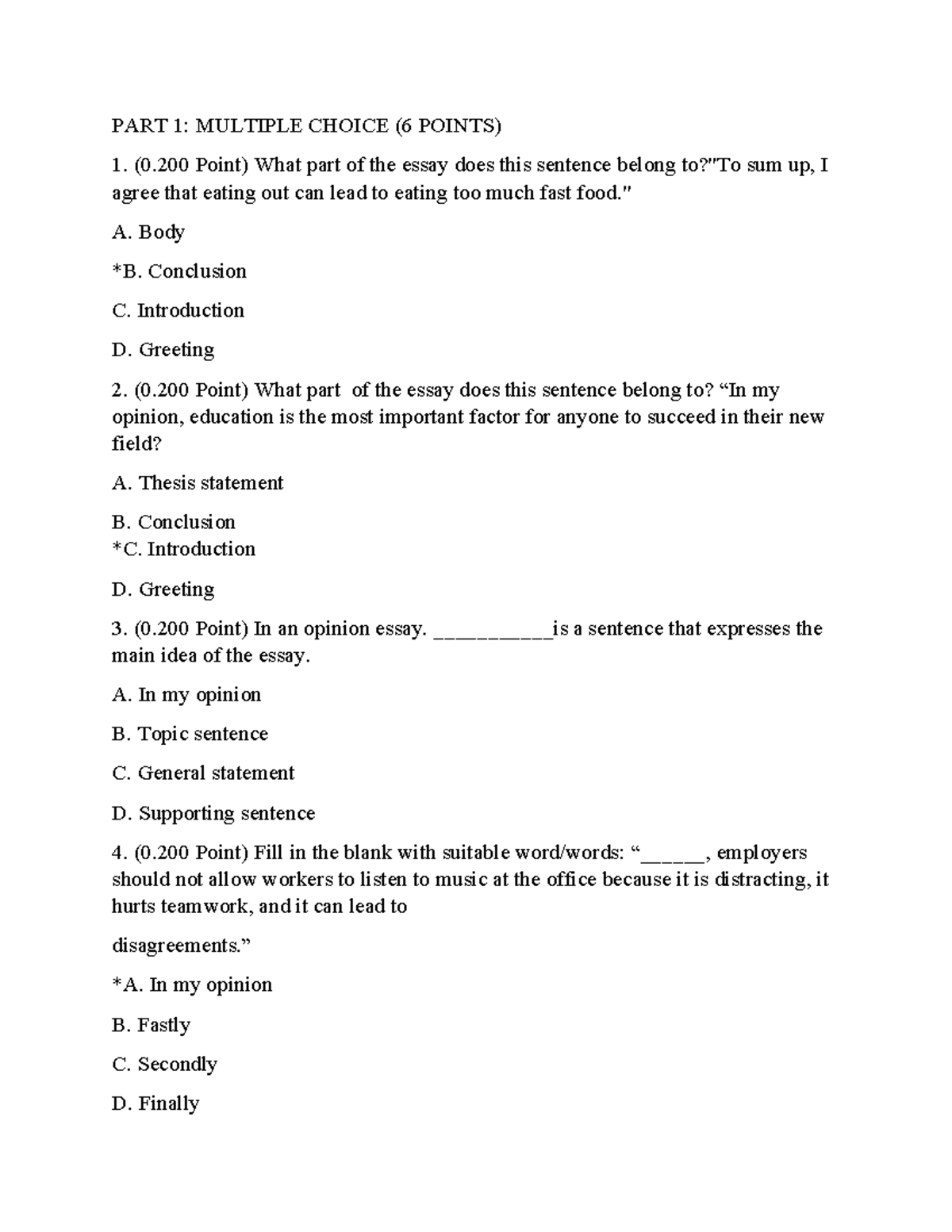 Writing LVEL 4 - Multiple Choice Questions and Answers - Studocu