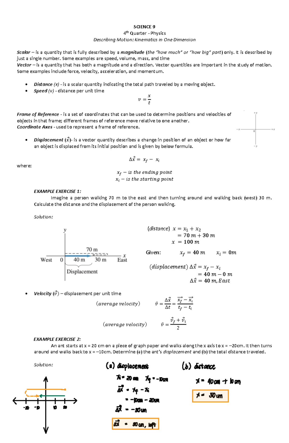 G9 Science: Physics Kinematics Concepts & Equations (4th Quarter) - Studocu