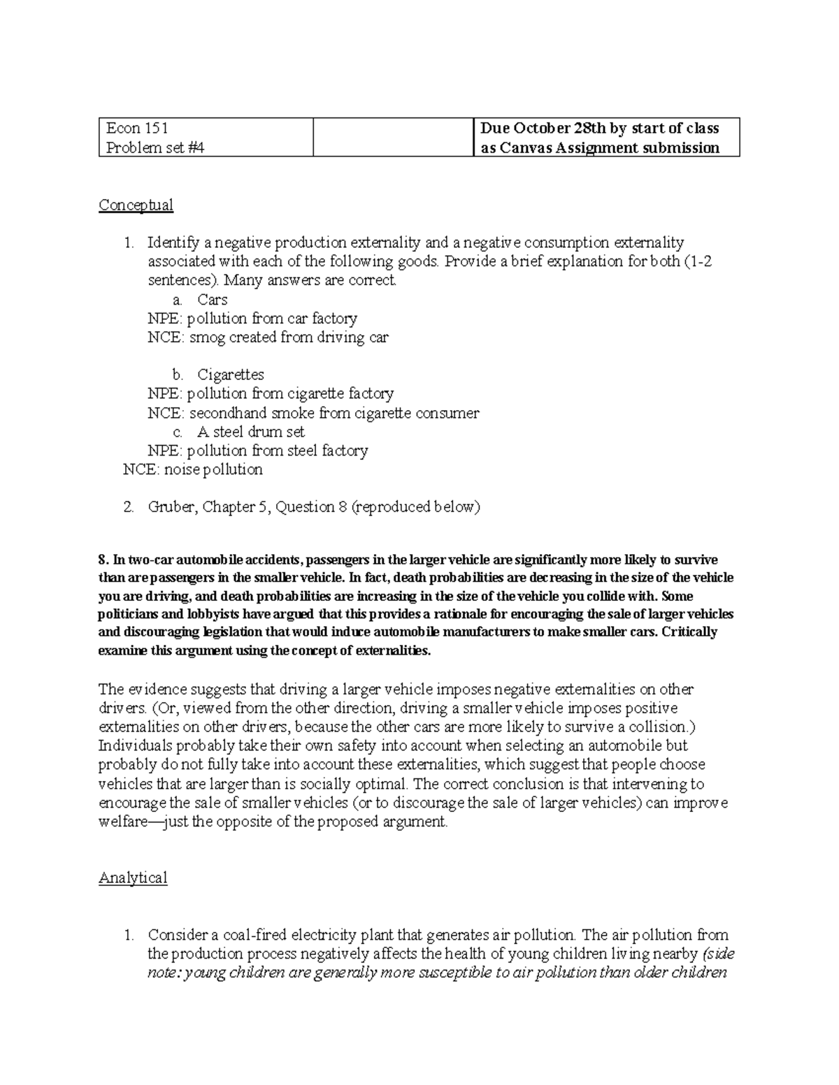 Problem Set 4 Solutions FA21 public economics 151 - Econ 151 Problem ...