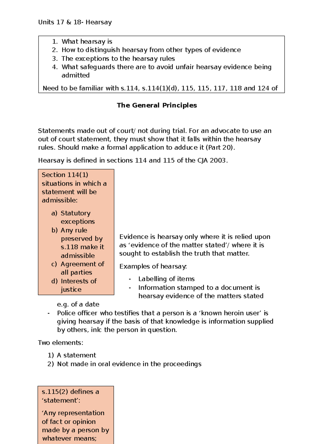 Unit 17: Understanding Hearsay Evidence and Its Legal Framework - Studocu