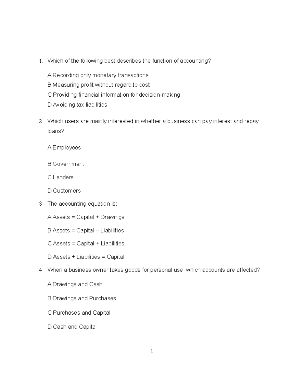 PP1 Accounting Year 11 Mock Exam Questions and Answers - Studocu