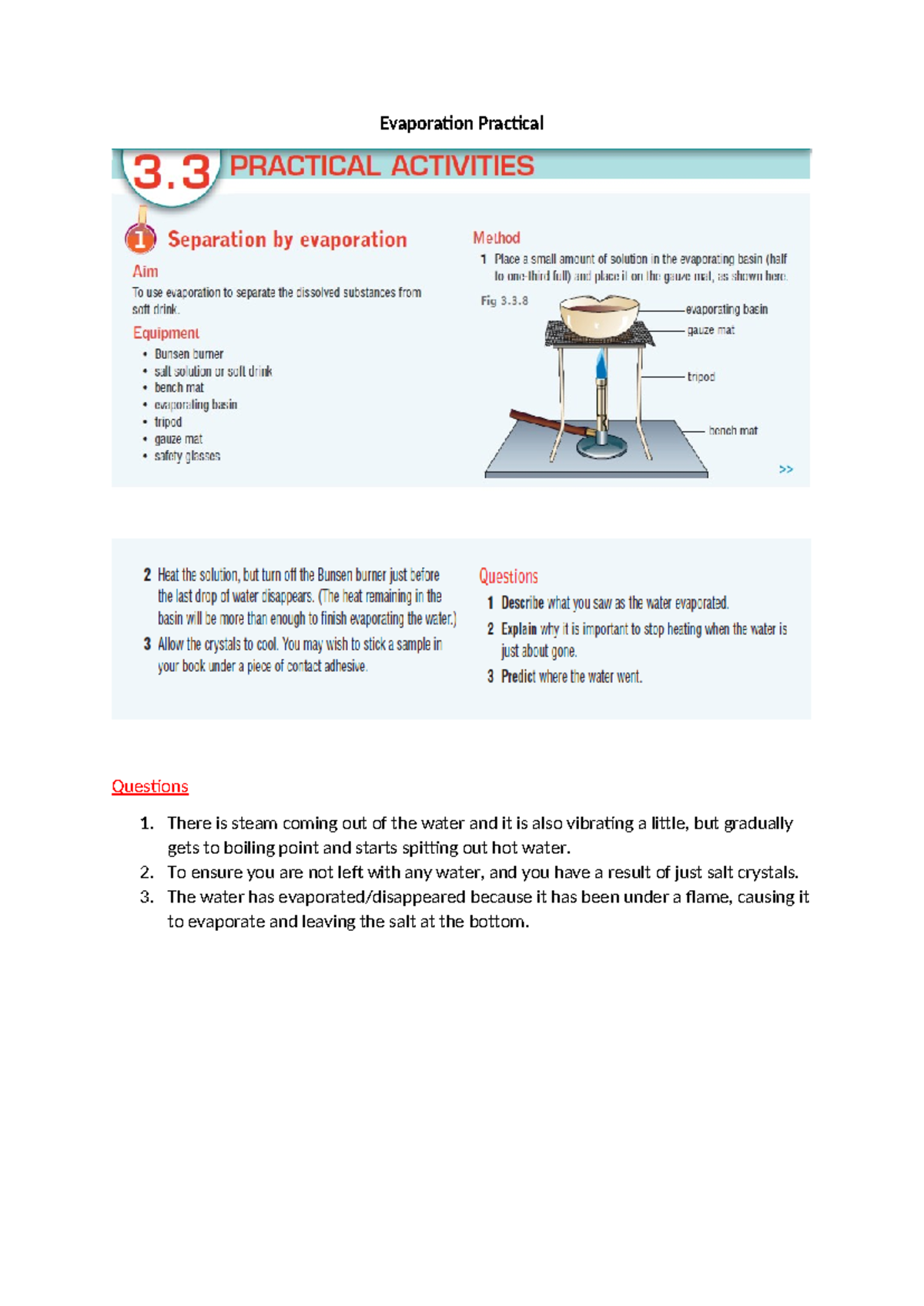 Evaporation Practical Year 7 - AS2053 - Evaporation Practical Questions ...