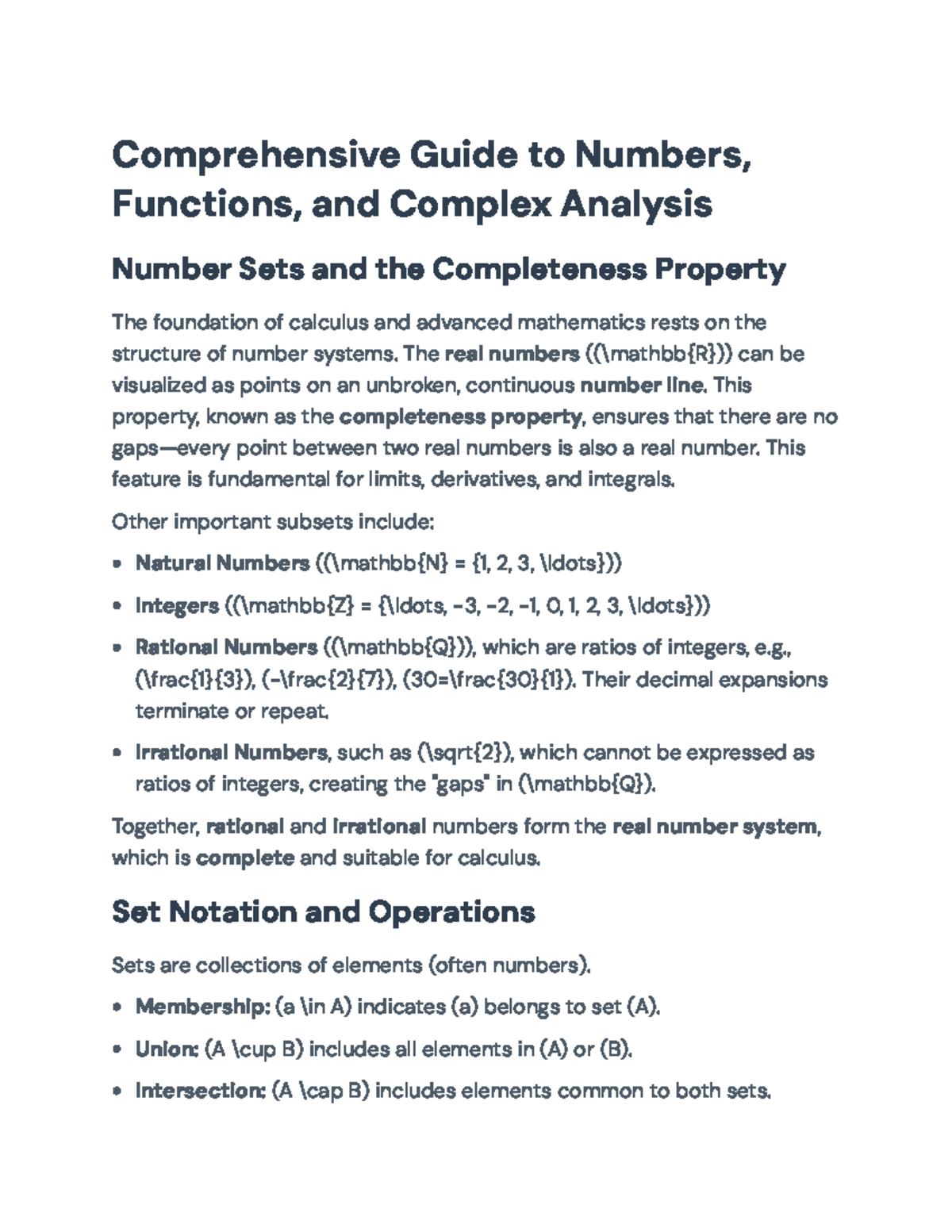 Comprehensive Guide to Functions and Complex Analysis (MATH 101) - Studocu