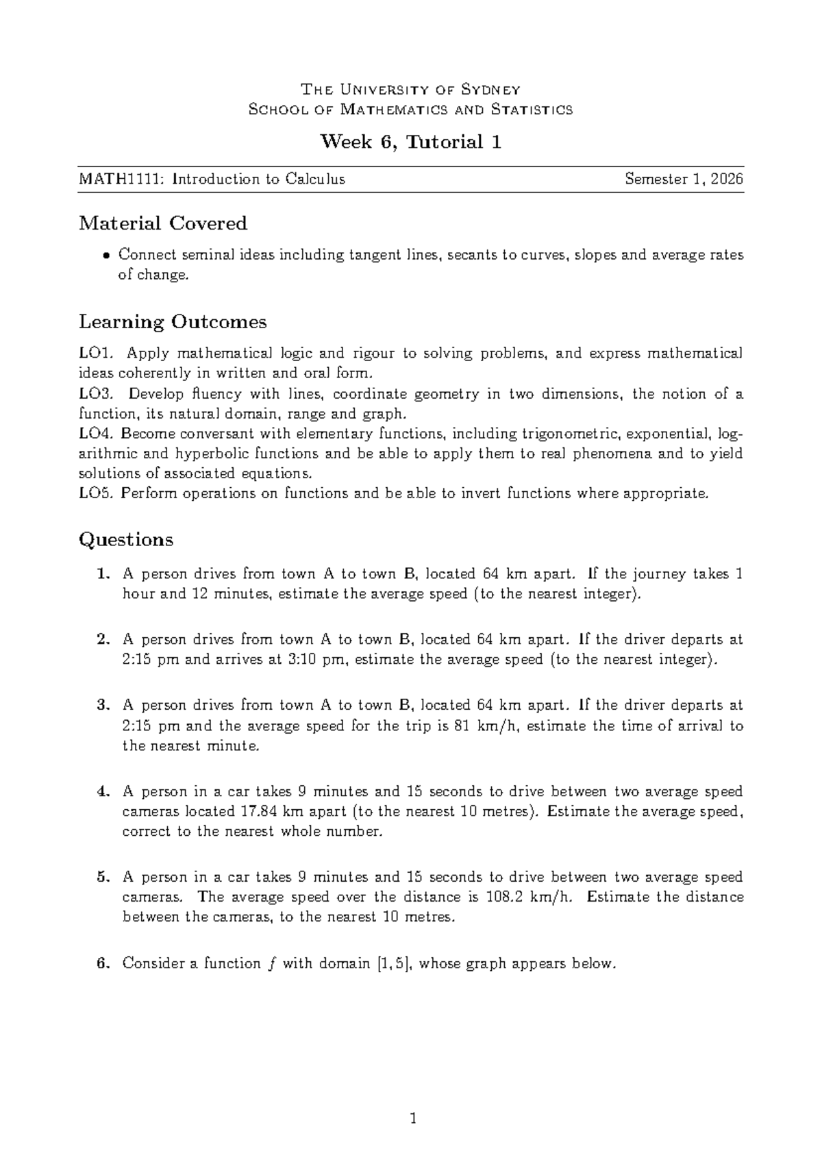 Week 6 Tutorial 1: Introduction to Calculus (MATH101) - Semester 1 ...