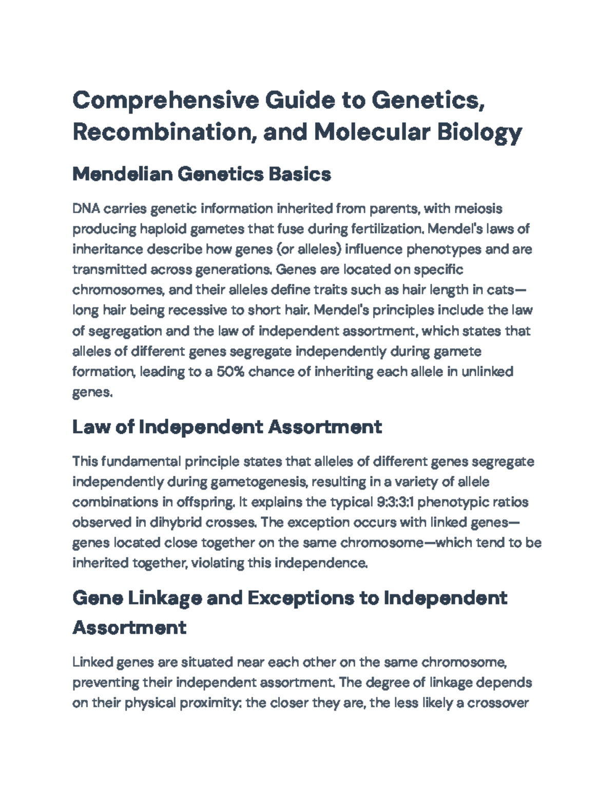 Comprehensive Guide to Genetics and Molecular Biology: Principles ...