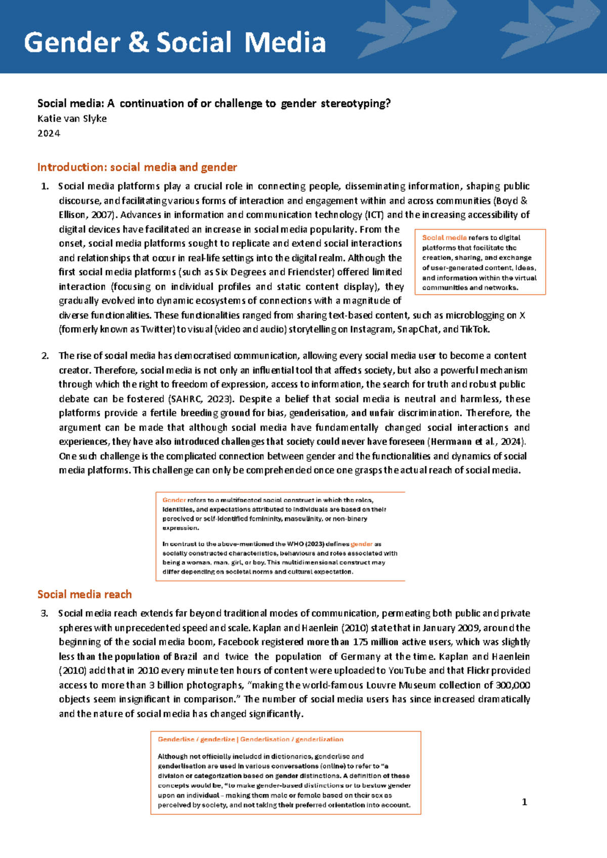 Social Media and Gender: Challenges and Changes in Stereotyping - Studocu