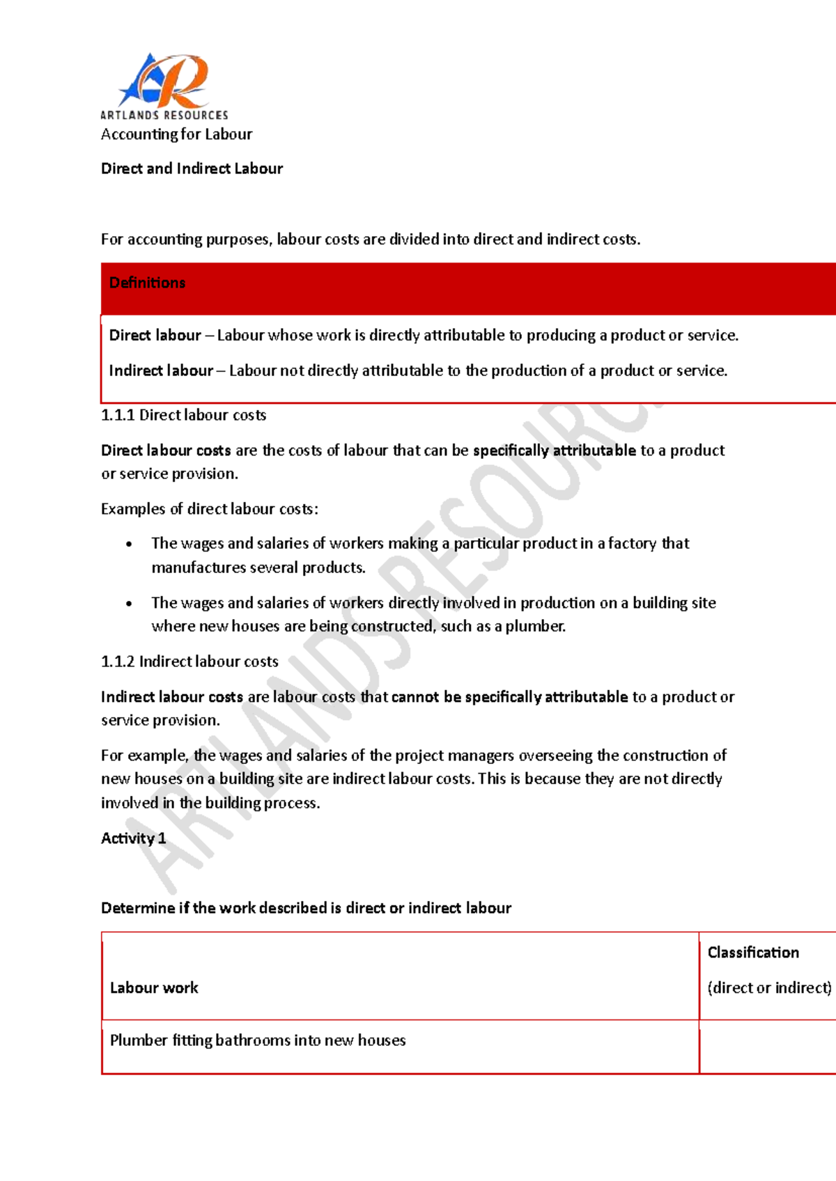 Accounting for Labour: Direct vs Indirect Costs Analysis (ACCT-4) - Studocu