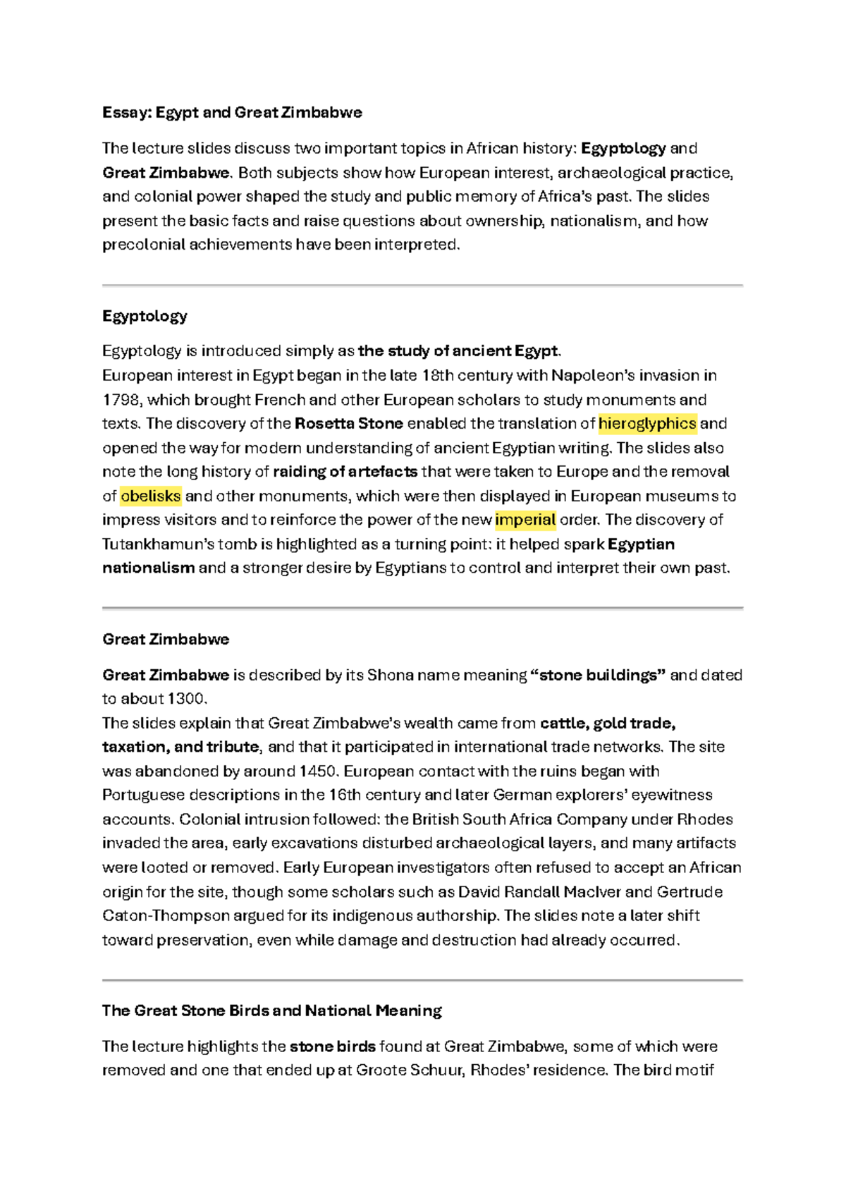 Lecture 7: Egyptology & Great Zimbabwe in African History - Studocu