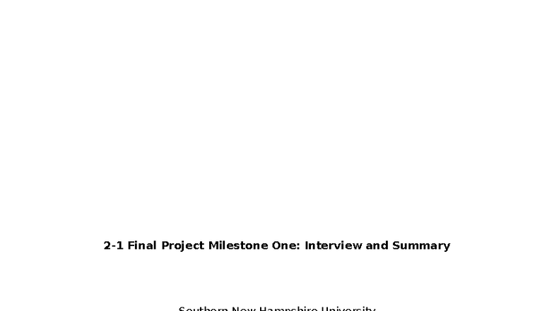 HCM 320 Final Project Milestone 1: Interview Insights on Aging - Studocu