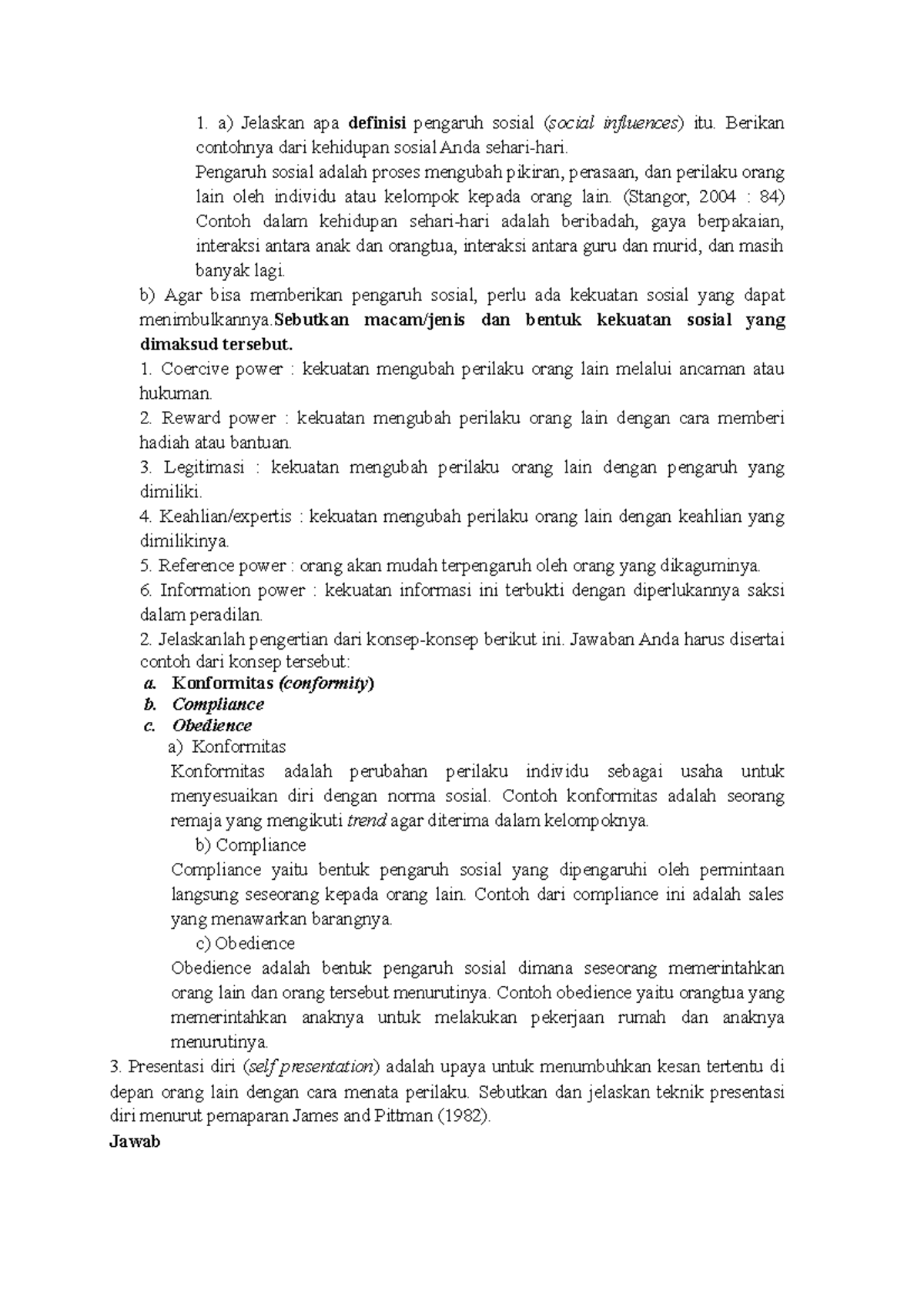 Analisis Pengaruh Sosial dalam Psikologi (PSY101) - Studocu