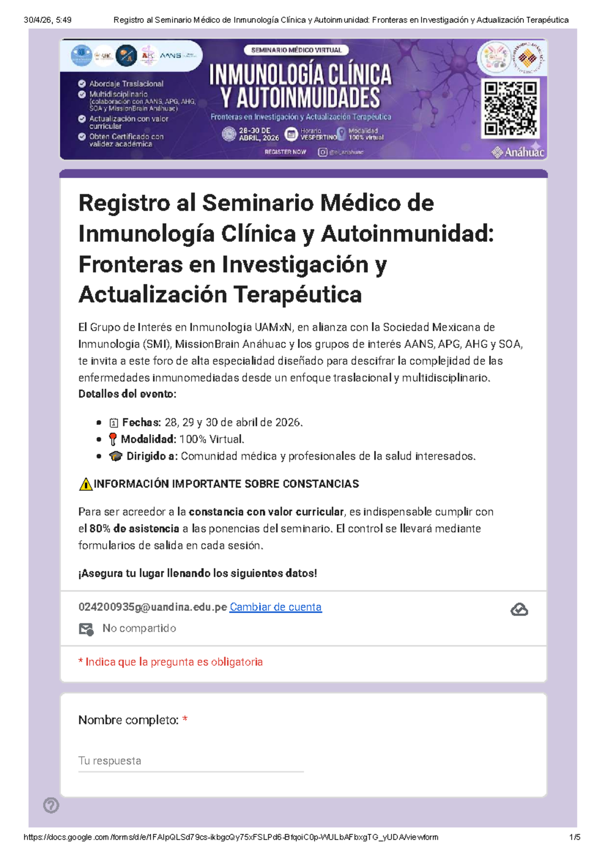 Registro al Seminario Médico de Inmunología Clínica y Autoinmunidad ...