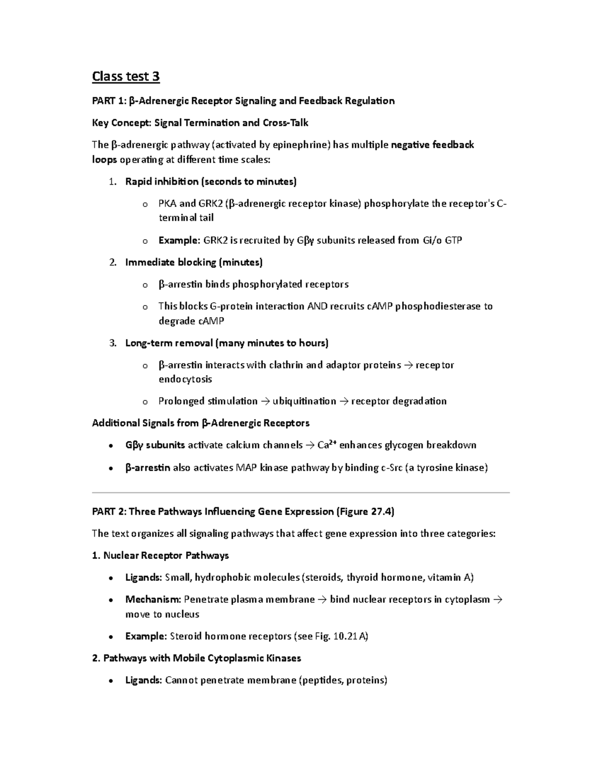 Class Test 3 Summary: Receptor Signaling & Gene Expression (FLG330 ...