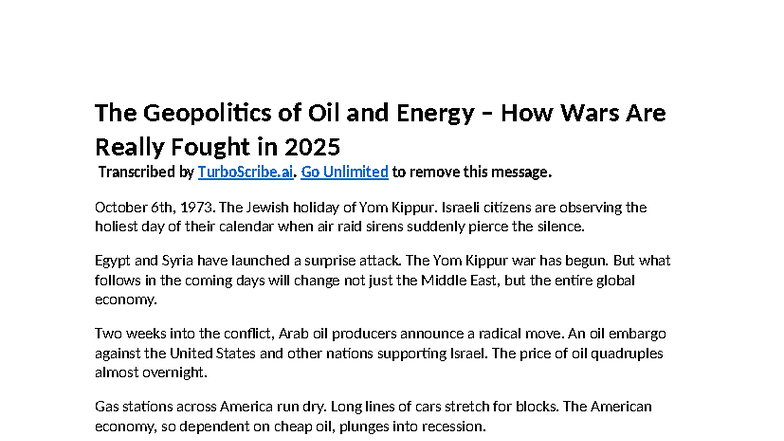 The Geopolitics of Oil and Energy: Insights from 1973 to 2025 - Studocu