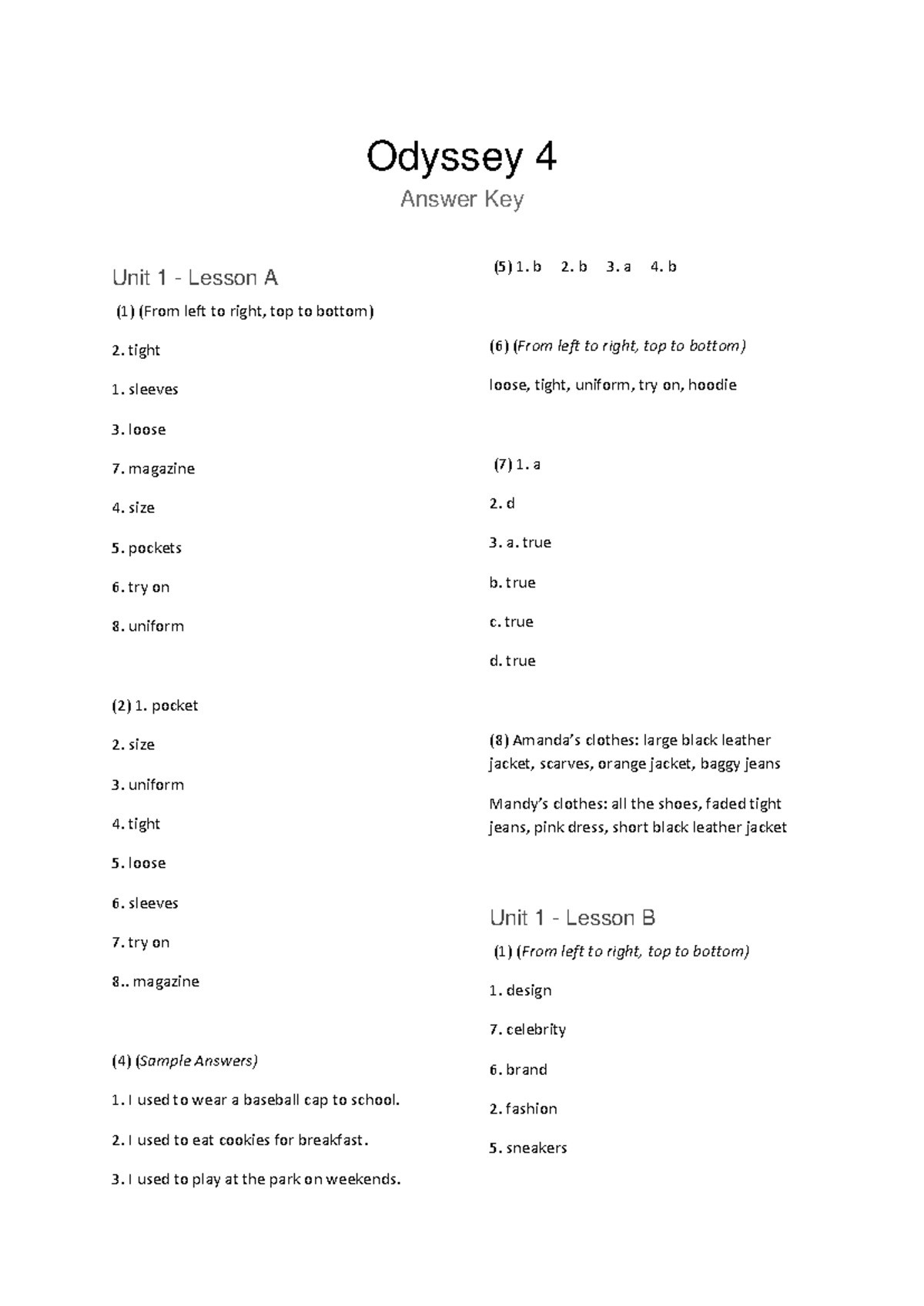 Odyssey 4 Answer Key - Comprehensive Lesson Solutions - Studocu