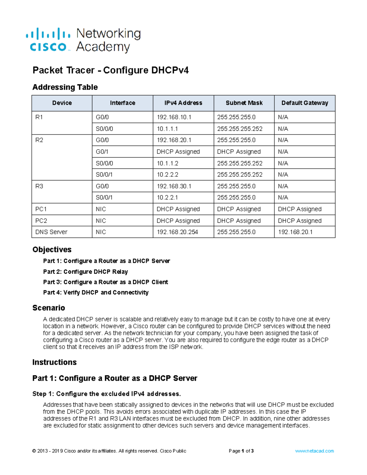 7.2.10 Packet Tracer - Configuring DHCPv4 on Cisco Routers - Studocu