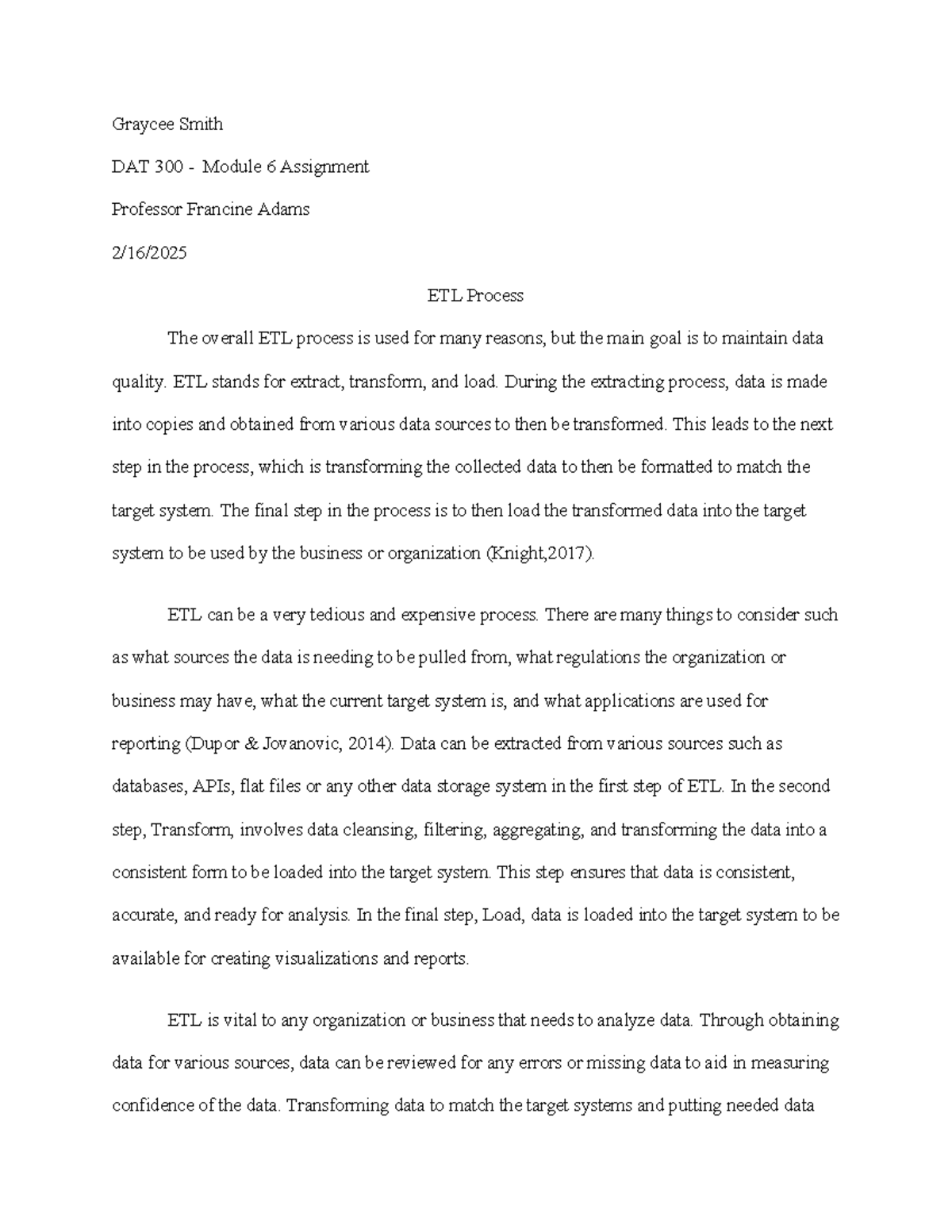 DAT 300 - Module 6 ETL Process Assignment Guide - Studocu