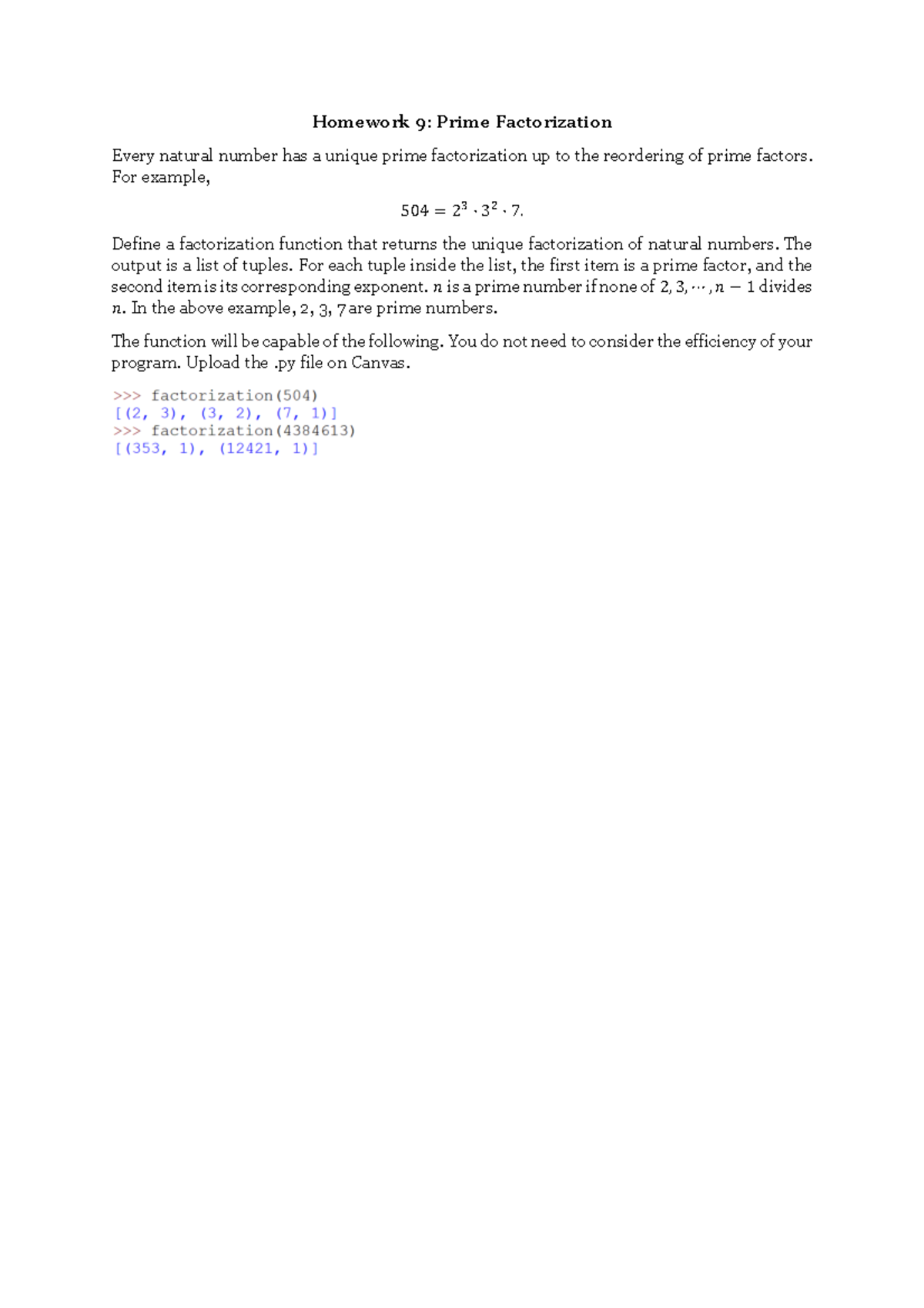 Homework 9: Prime Factorization Function and Implementation - Studocu