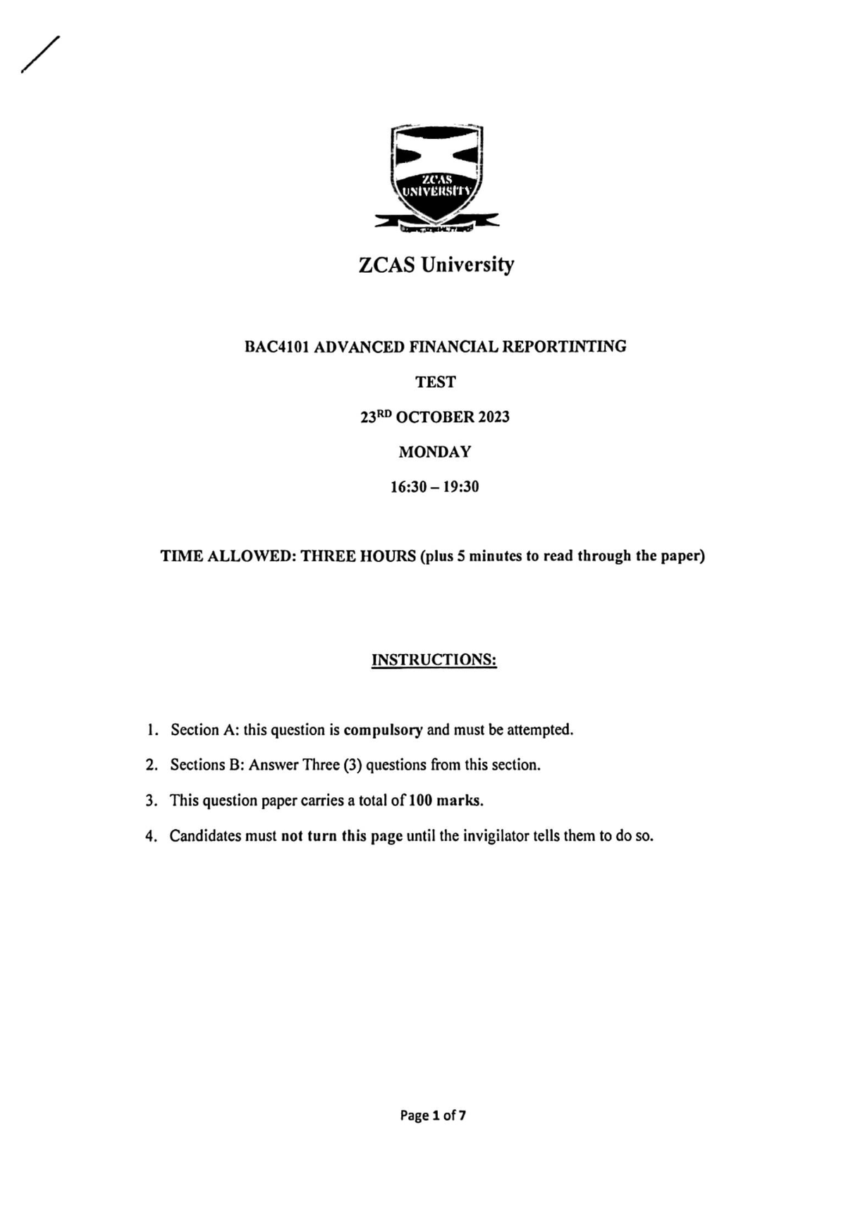 BAC 4101 - Advanced Financial Reporting - ZCAS UNIVERSITY ZCAS ...