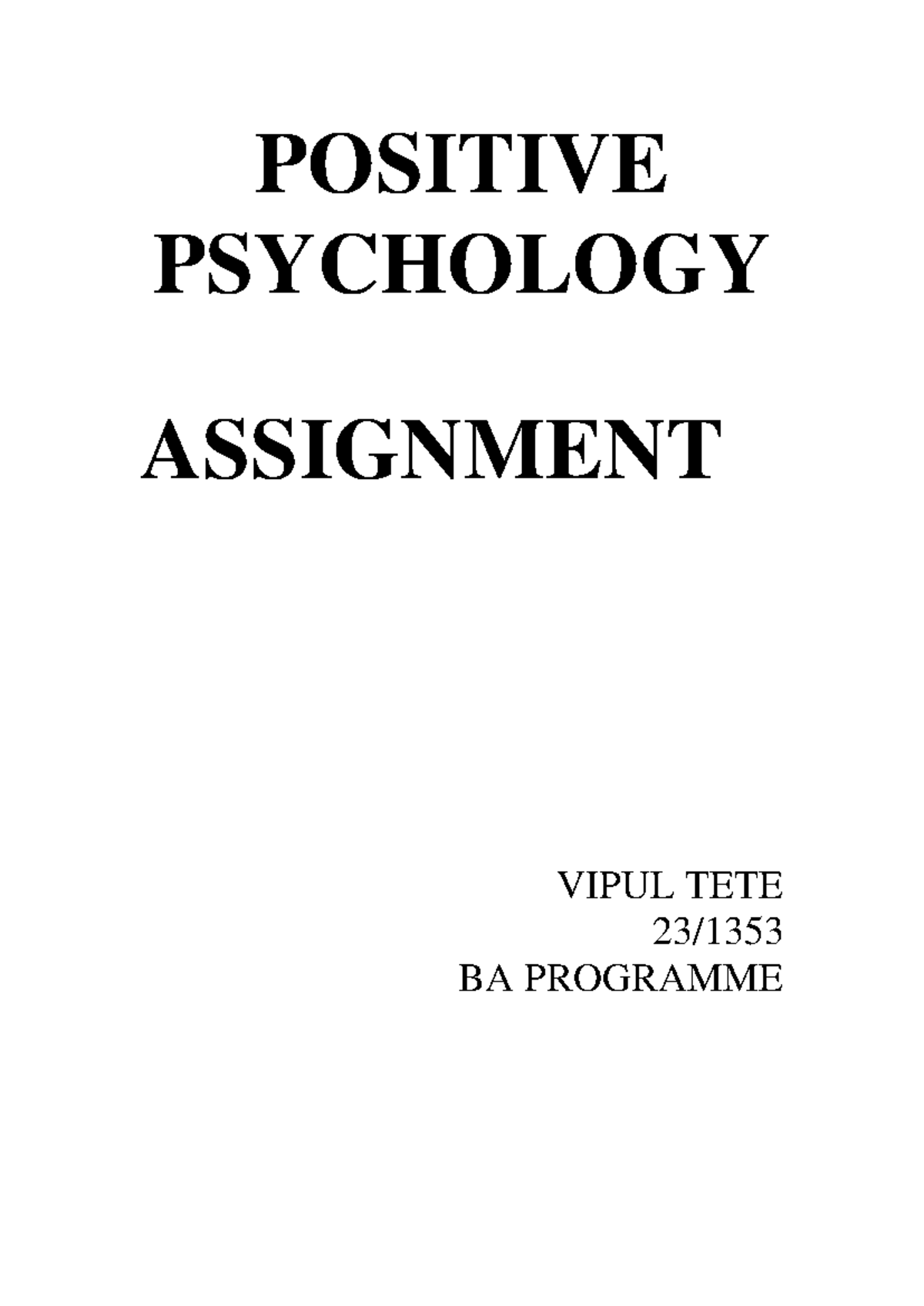 Positive Psychology Assignment: Understanding Happiness (BA Program ...