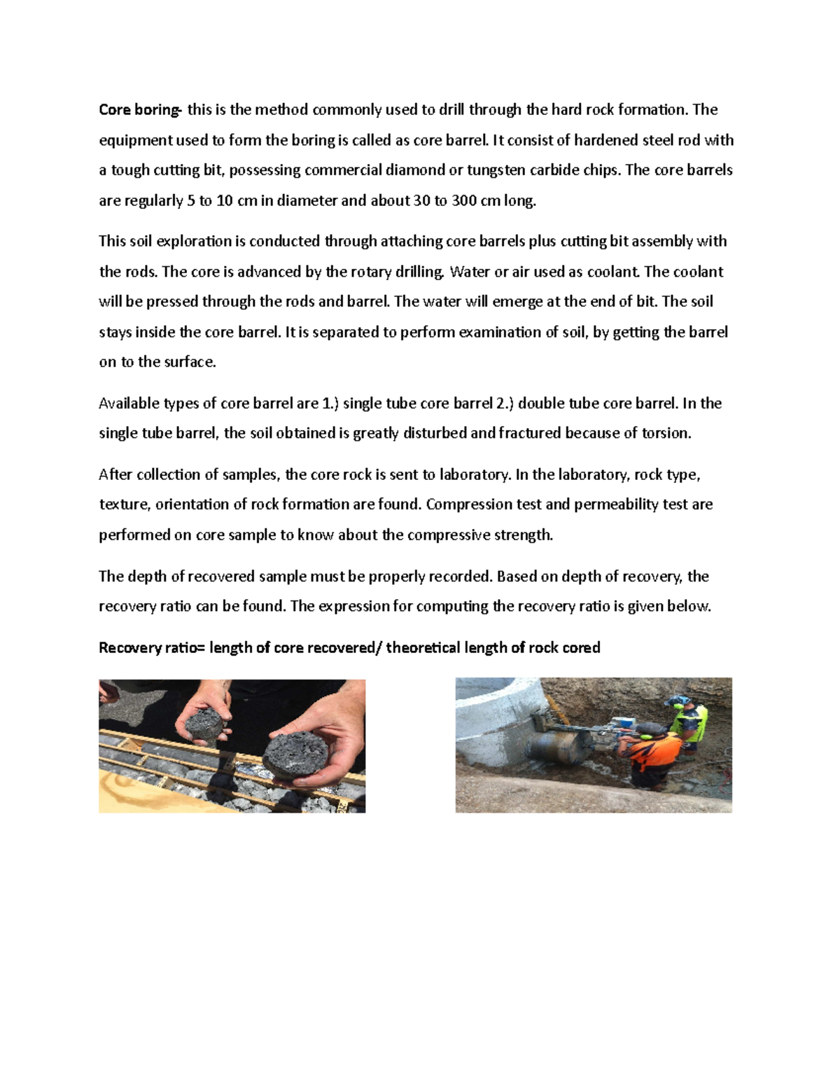 Core-boring - Lecture notes 6 - Core boring- this is the method ...